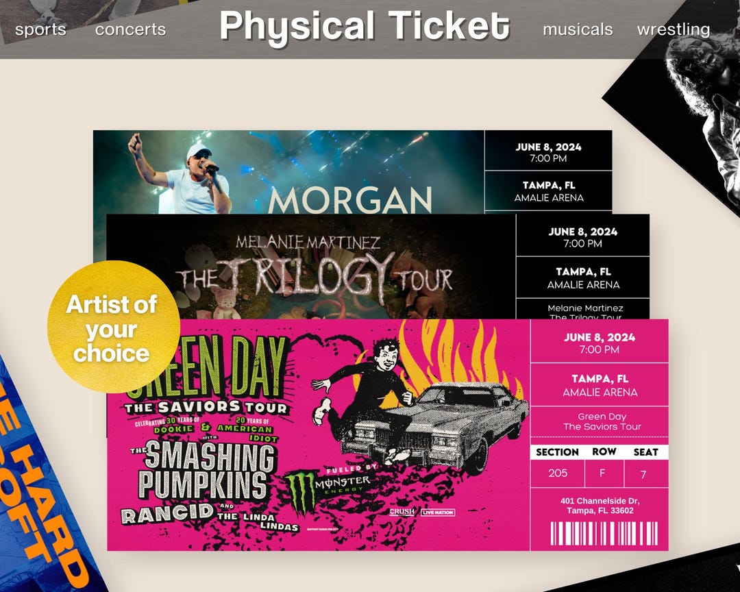 Physical Horizontal Ticket Custom Personalized Laminated Concert Ticket ...
