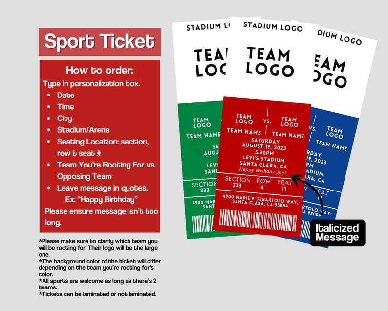 Sports Game Physical Ticket Custom Personalized Laminated Ticket ...