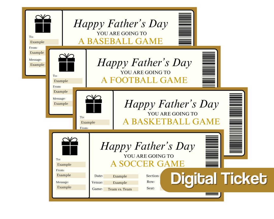 Editable Digital Ticket Father's Day Sports Team Game Custom ...