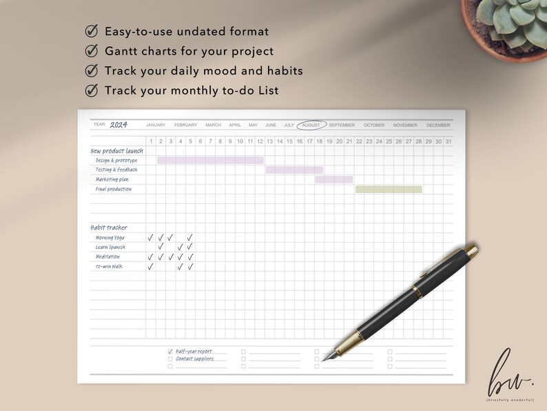 Undated Monthly Tracker Planner | 1-page Printable Organizer for Goal ...