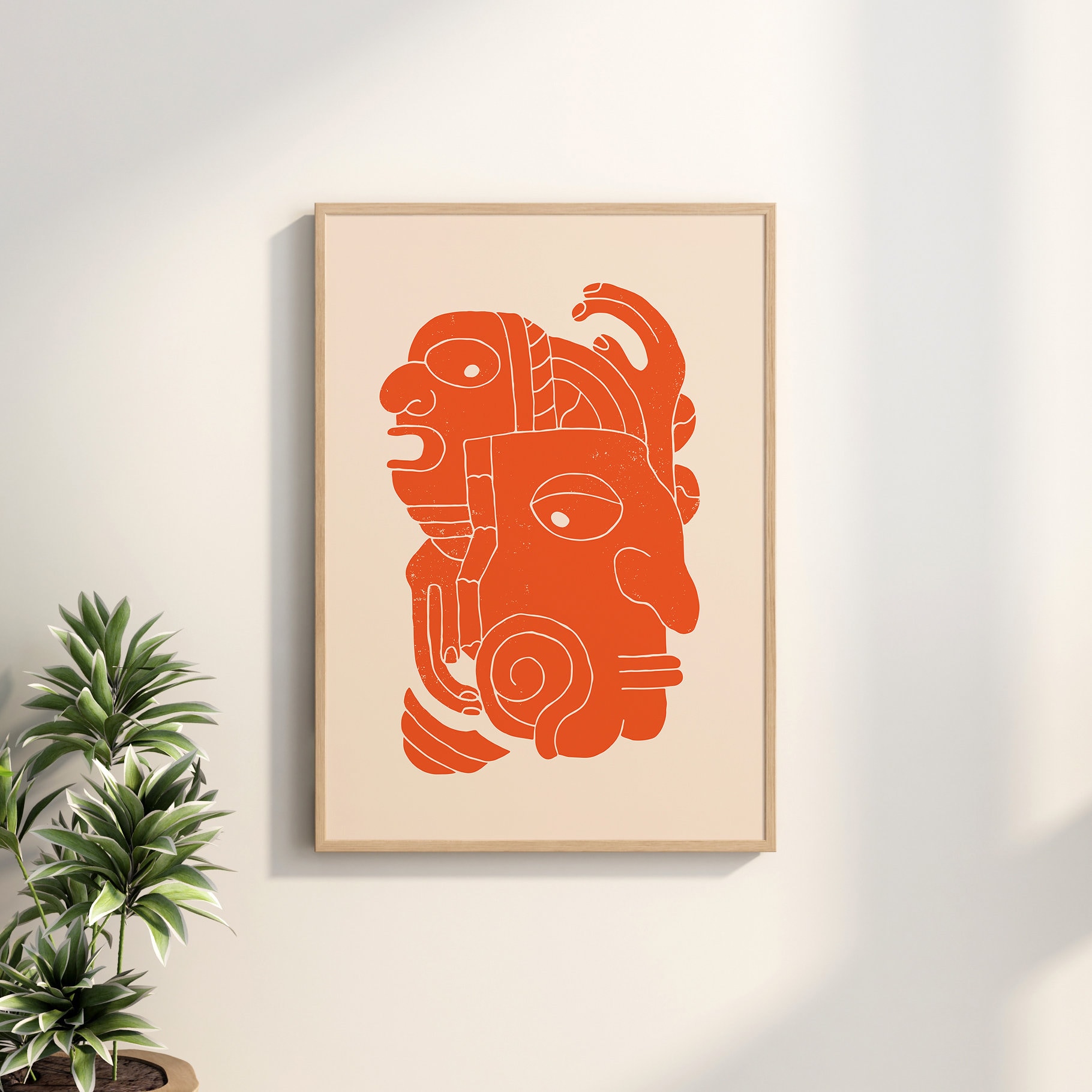 Mayan Art Print Orange Aztec Poster, Unframed Print Mayan Decor Wall ...