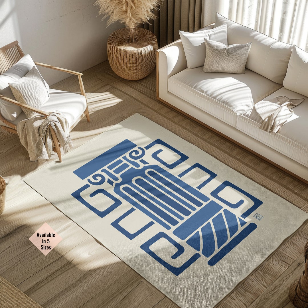 Greek Column Rug, Coastal Greece Art, Greek Area Rugs, Blue and White ...