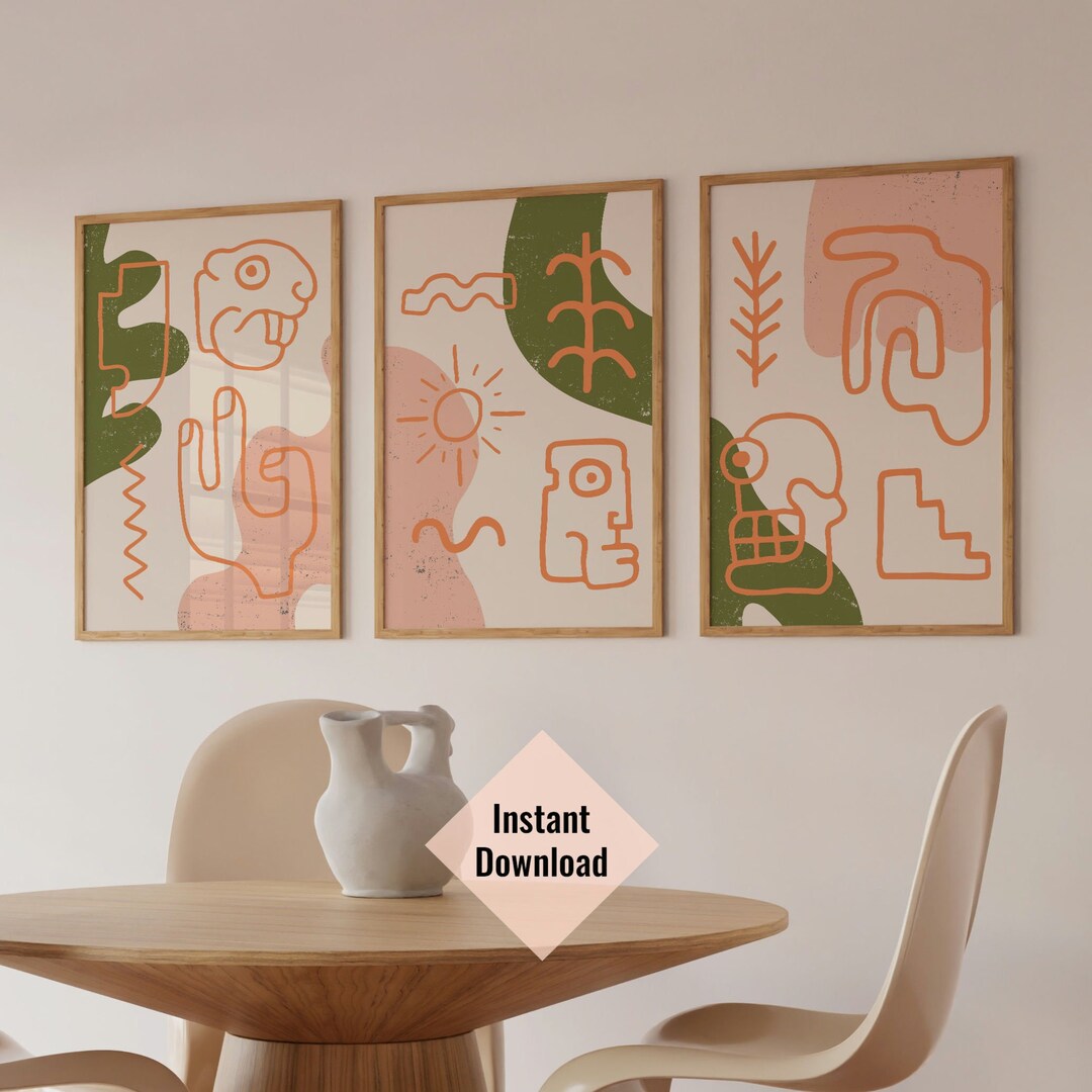 Mayan Art Prints, Set of 3, Funky Aztec Posters, Southwestern Wall Art ...