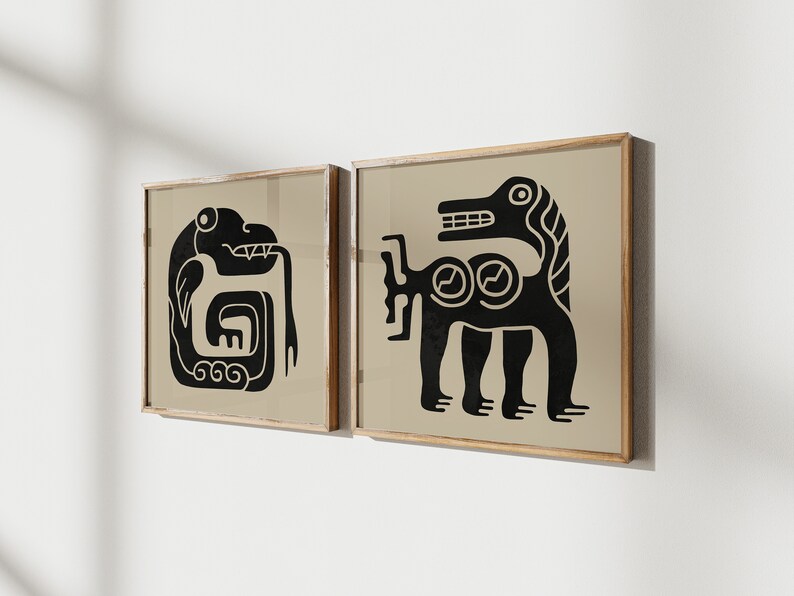 Mayan Art, 20x20 Posters, Set of 9 Square Prints, Aztec Wall Decor ...