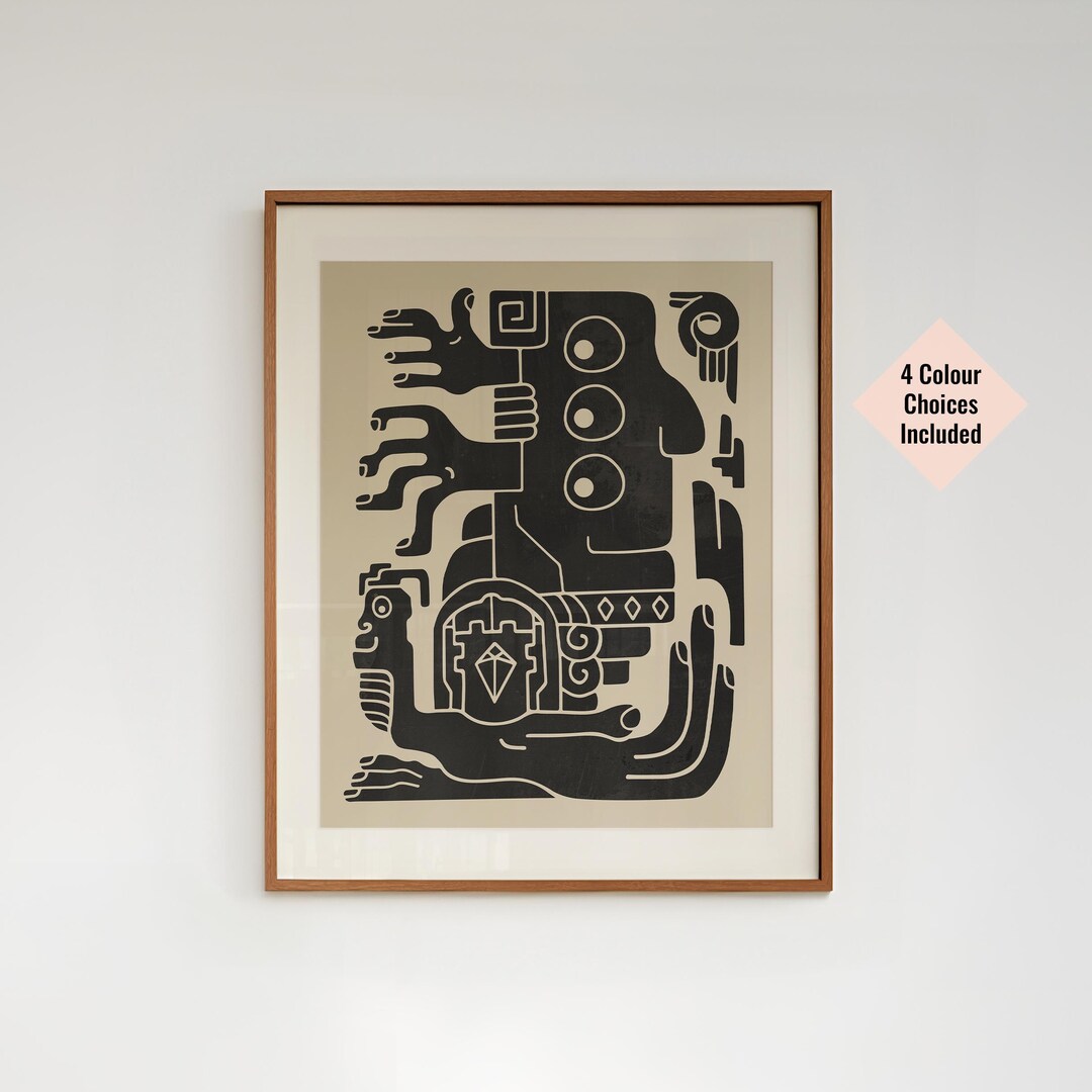 Mesoamerican Aztec Wall Art, Mayan Inspired Hand Drawn Poster, Boho ...