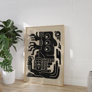 Mesoamerican Aztec Wall Art, Mayan Inspired Hand Drawn Poster, Boho ...