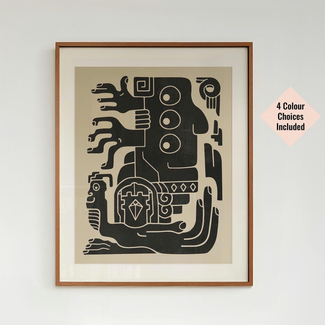 Mesoamerican Aztec Wall Art, Mayan Inspired Hand Drawn Poster, Boho ...