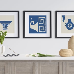 Greek Square Set of 3 Prints, Greece Art Downloadable Prints, Blue Wall ...