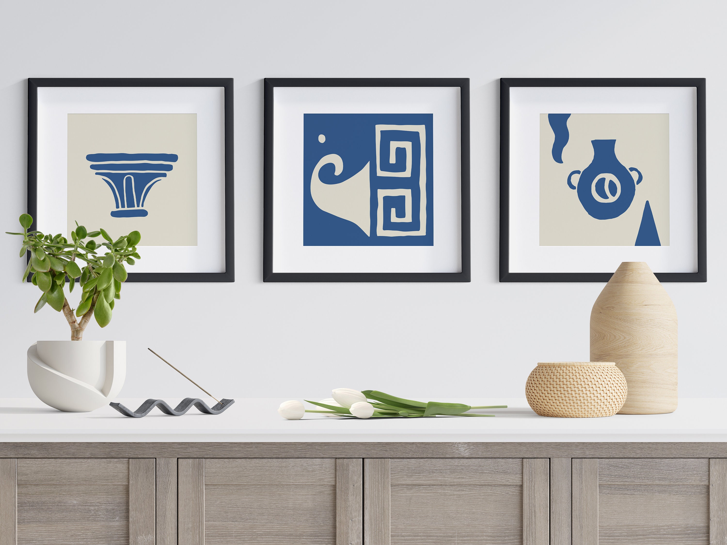 Greek Square Set of 3 Prints, Greece Art Downloadable Prints, Blue Wall ...