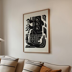 Mesoamerican Aztec Wall Art, Mayan Inspired Hand Drawn Poster, Boho ...