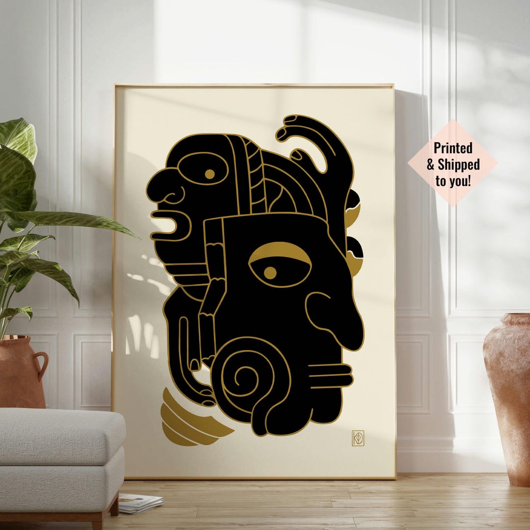 Mayan Art Print: Abstract Faces, Aztec Decor - Etsy