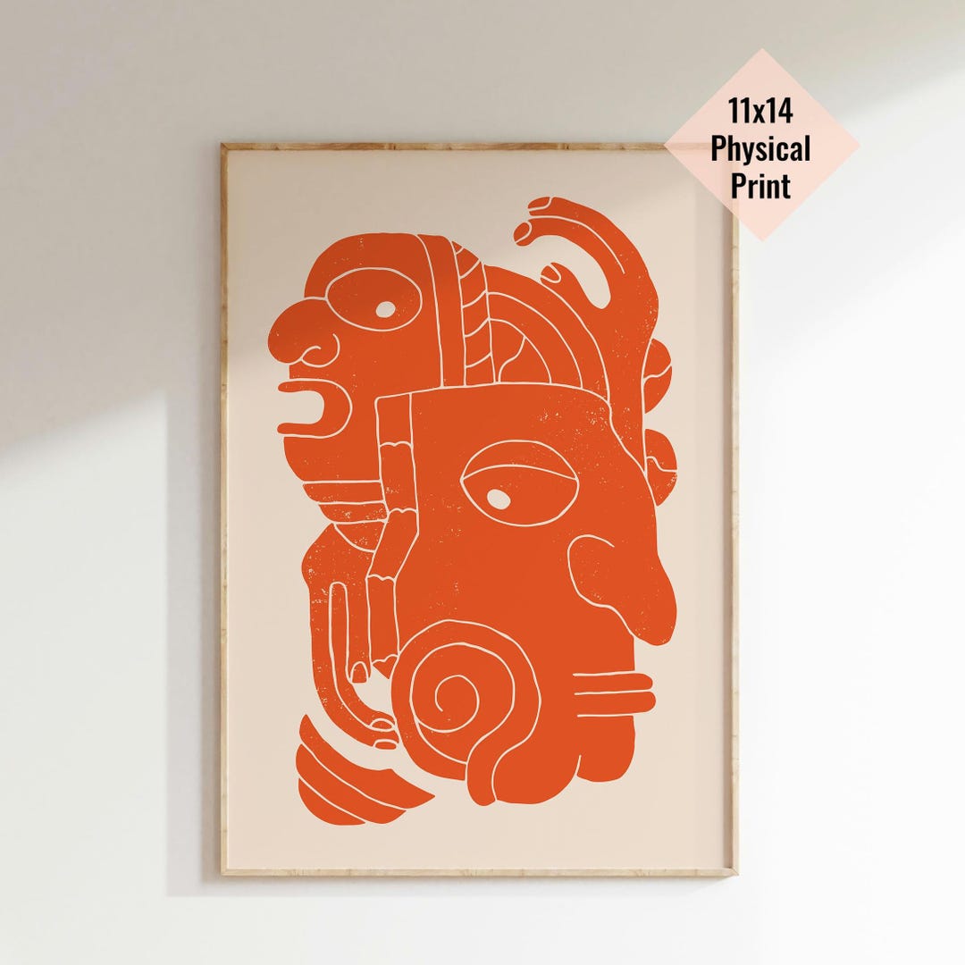 Mayan Art Print Orange Aztec Poster, Unframed Print Mayan Decor Wall ...
