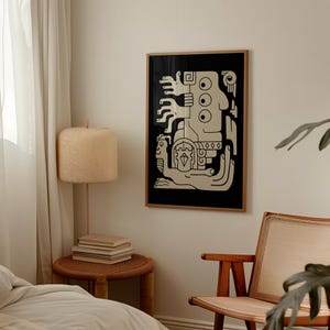 Mesoamerican Aztec Wall Art, Mayan Inspired Hand Drawn Poster, Boho ...