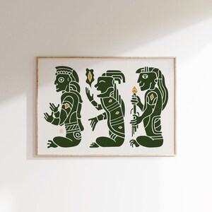 Emerald Green Mayan Art, Cultural Home Decor, Hand Drawn Horizontal ...