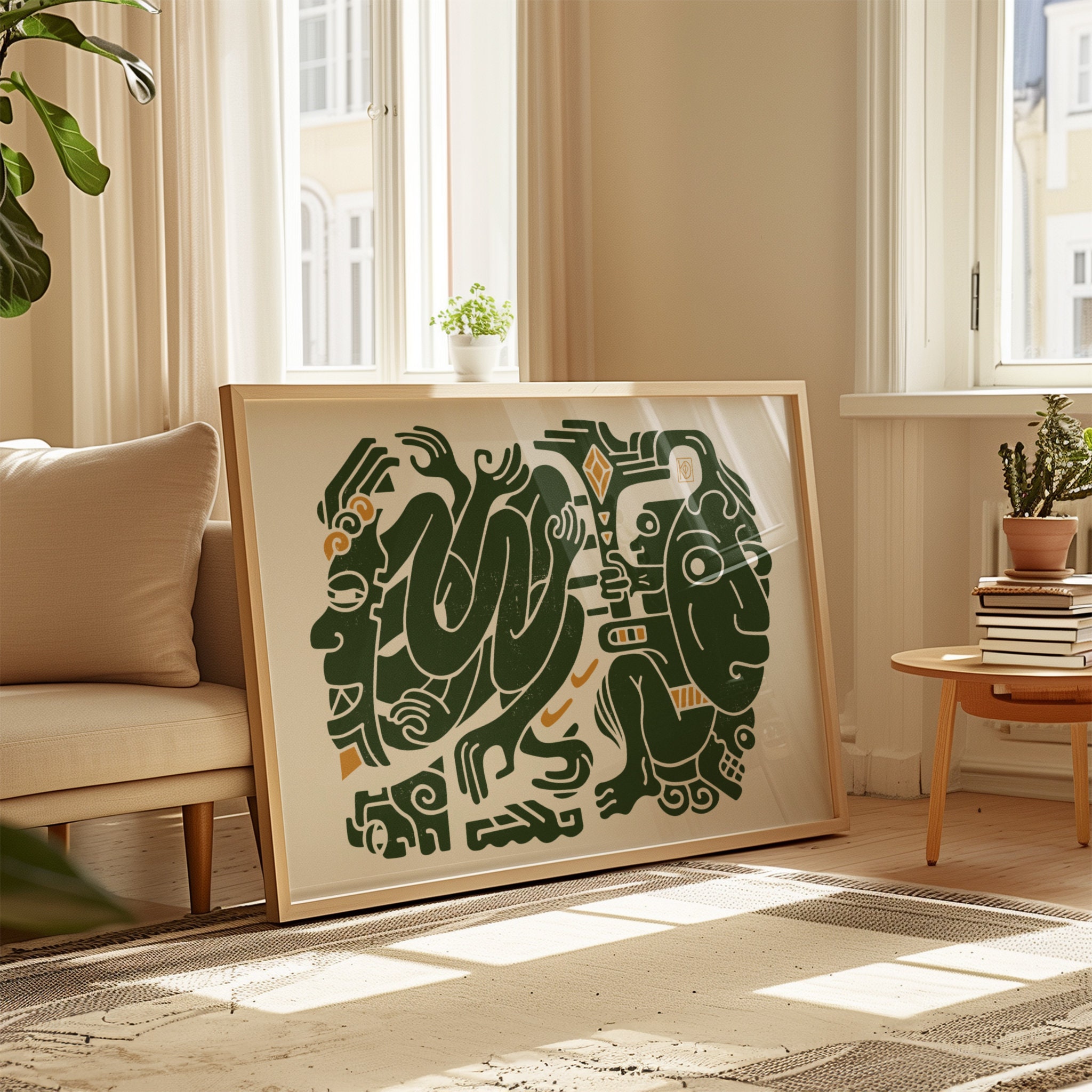 Mayan Wall Art, Illustrated Print, Aztec Wall Decor, Physical Eclectic ...