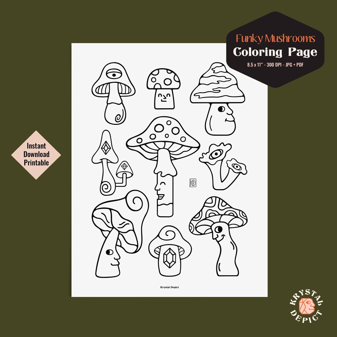 Mushrooms Coloring Page, Printable Mushroom Motifs, Whimsigoth Coloring ...