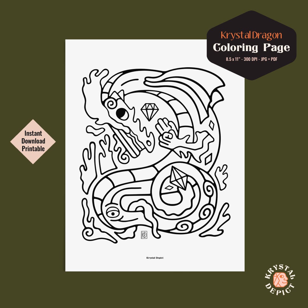 Dragon Coloring Page: Mythical Fantasy Art (PDF & JPG Download, 8.5x11 ...