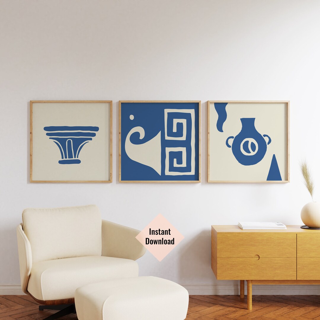 Greek Square Set of 3 Prints, Greece Art Downloadable Prints, Blue Wall ...