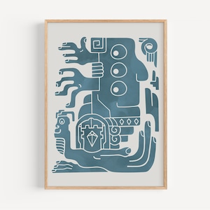 Watercolor Mayan Print, Blue Nautical Maya Print, Instant Download Art ...