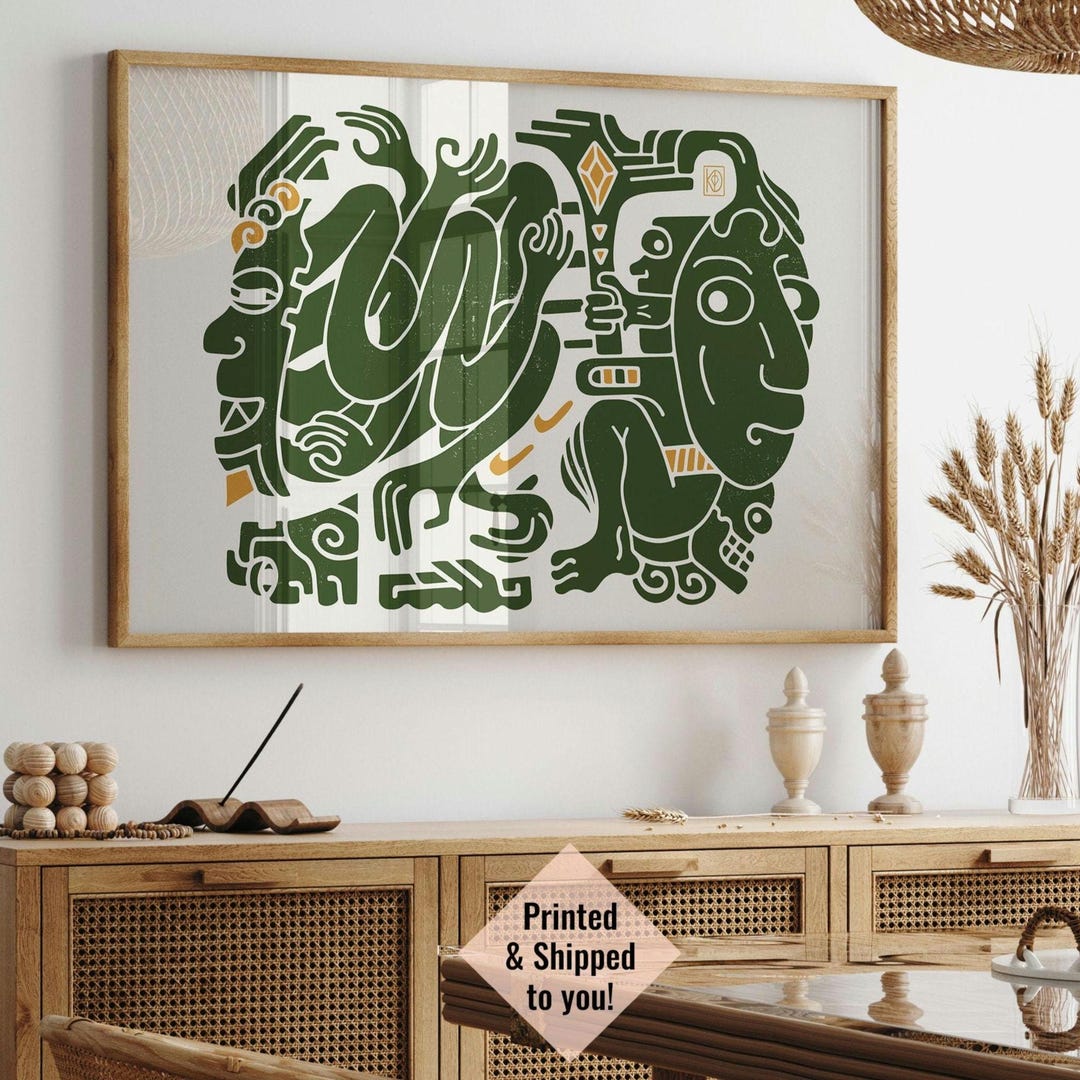 Mayan Wall Art, Illustrated Print, Aztec Wall Decor, Physical Eclectic ...