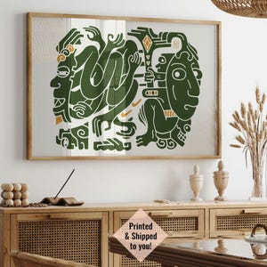 Mayan Wall Art, Illustrated Print, Aztec Wall Decor, Physical Eclectic ...