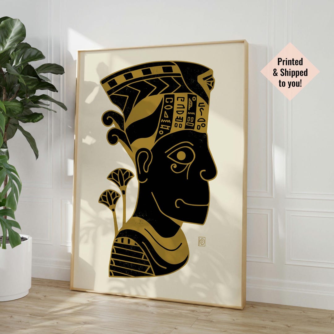 Egyptian Art Print, Boho African, Black and Gold, Middle Eastern, North ...