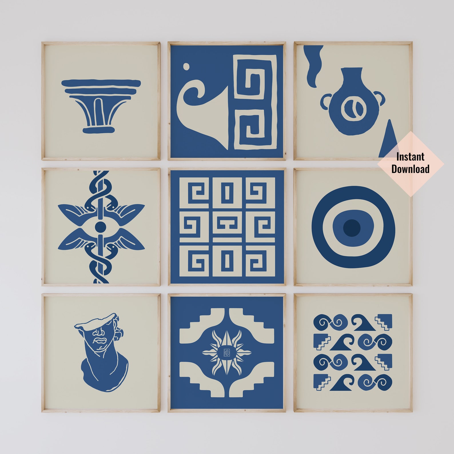 Greek Art, Set of 9 Square Prints, Cycladic Wall Decor, Instant ...