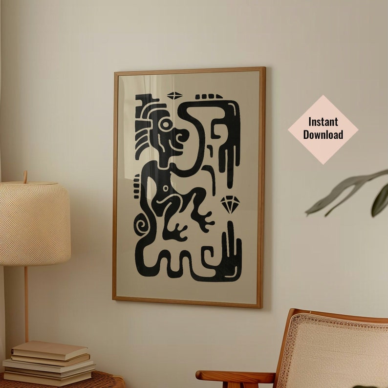 Mayan Wall Art, Funky Art Print, Large Neutral Wall Art, Maya, Aztec ...
