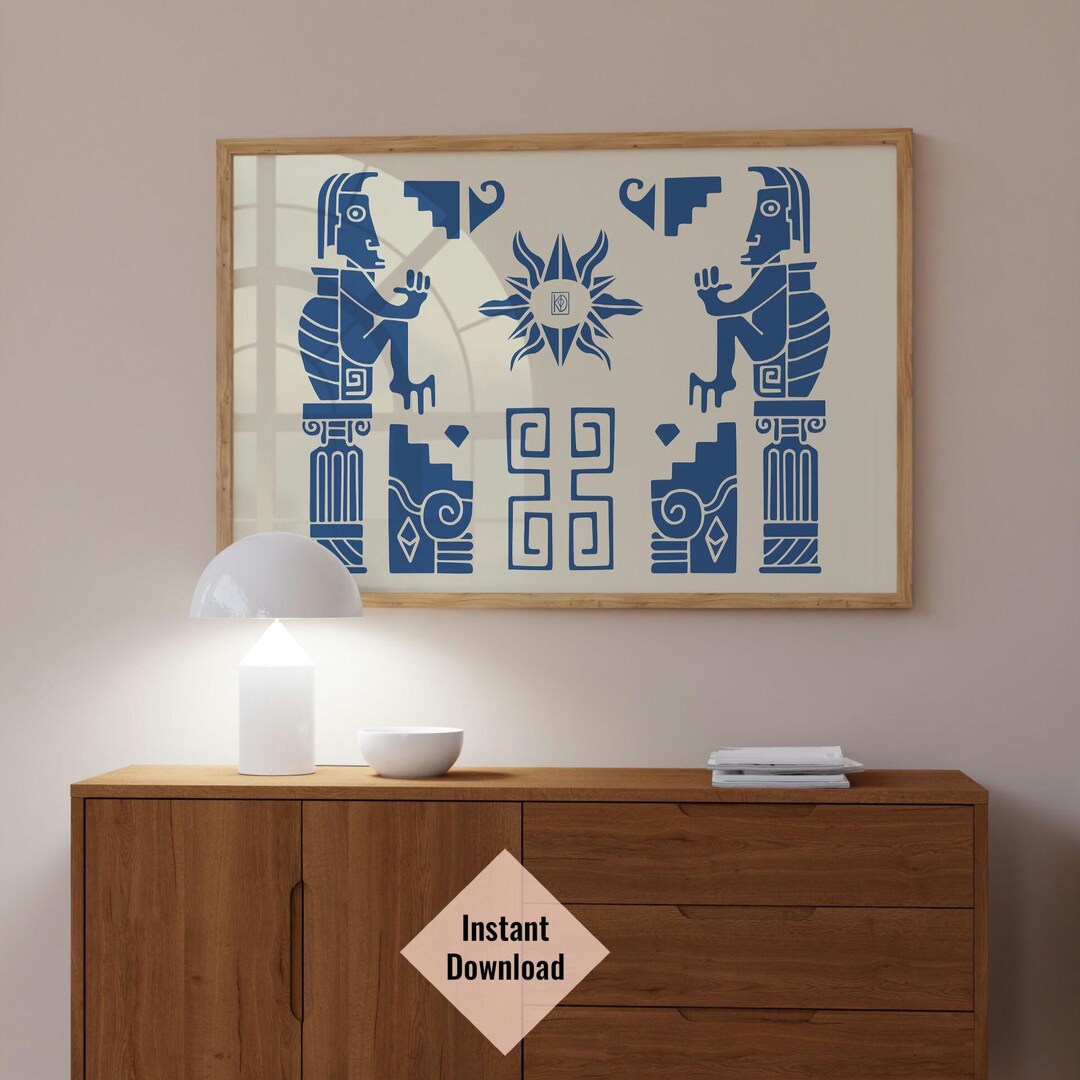 Horizontal Ancient Greek Art, Royal Blue Wall Art, Greek Wall Decor ...