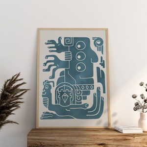 Watercolor Mayan Print, Blue Nautical Maya Print, Instant Download Art ...