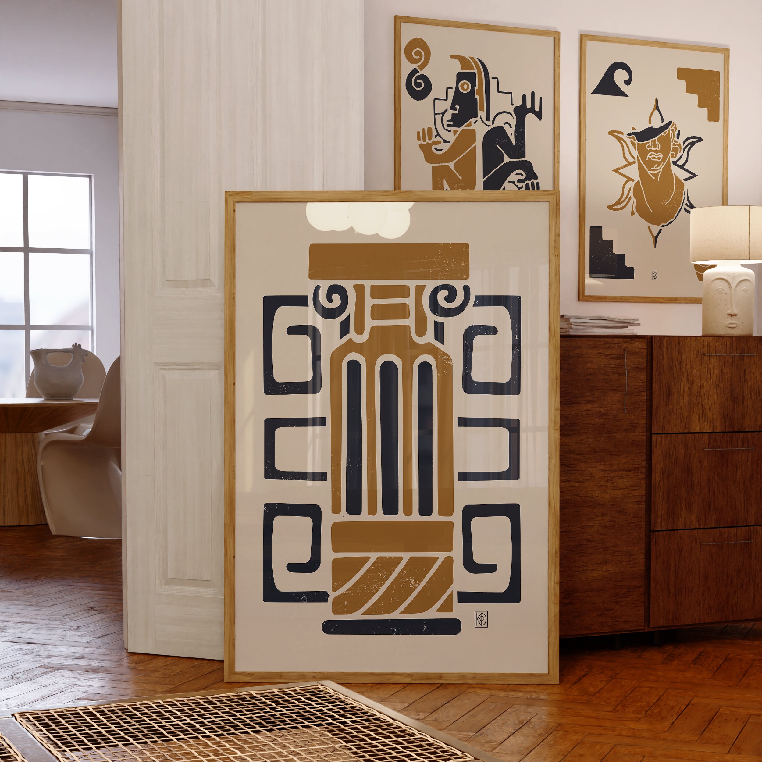 Greek Art Set of 3, Ancient Greece Column, Coastal Wall Art, Triptych ...
