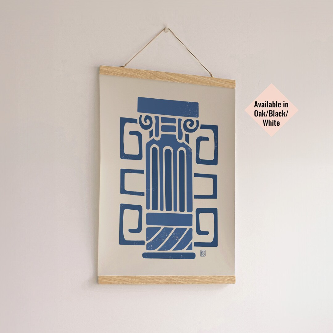 Greek Art Print, Wooden Hanger Poster, Blue Coastal Aesthetic, Ancient ...