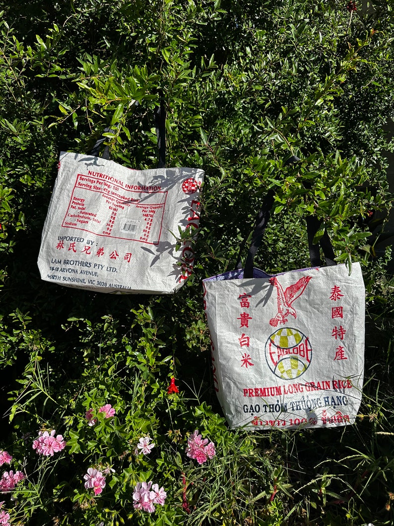 Upcycled Rice Bag Tote Handmade Asian Grocery Shopping Bags - Etsy ...