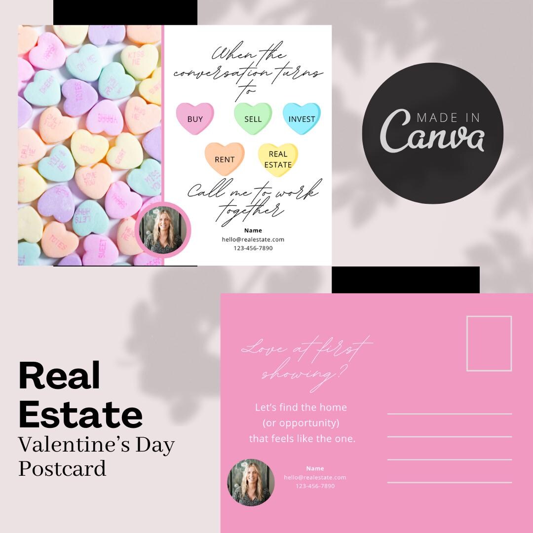 Valentine Card Template | Realtor Conversation Hearts Postcard | Canva ...