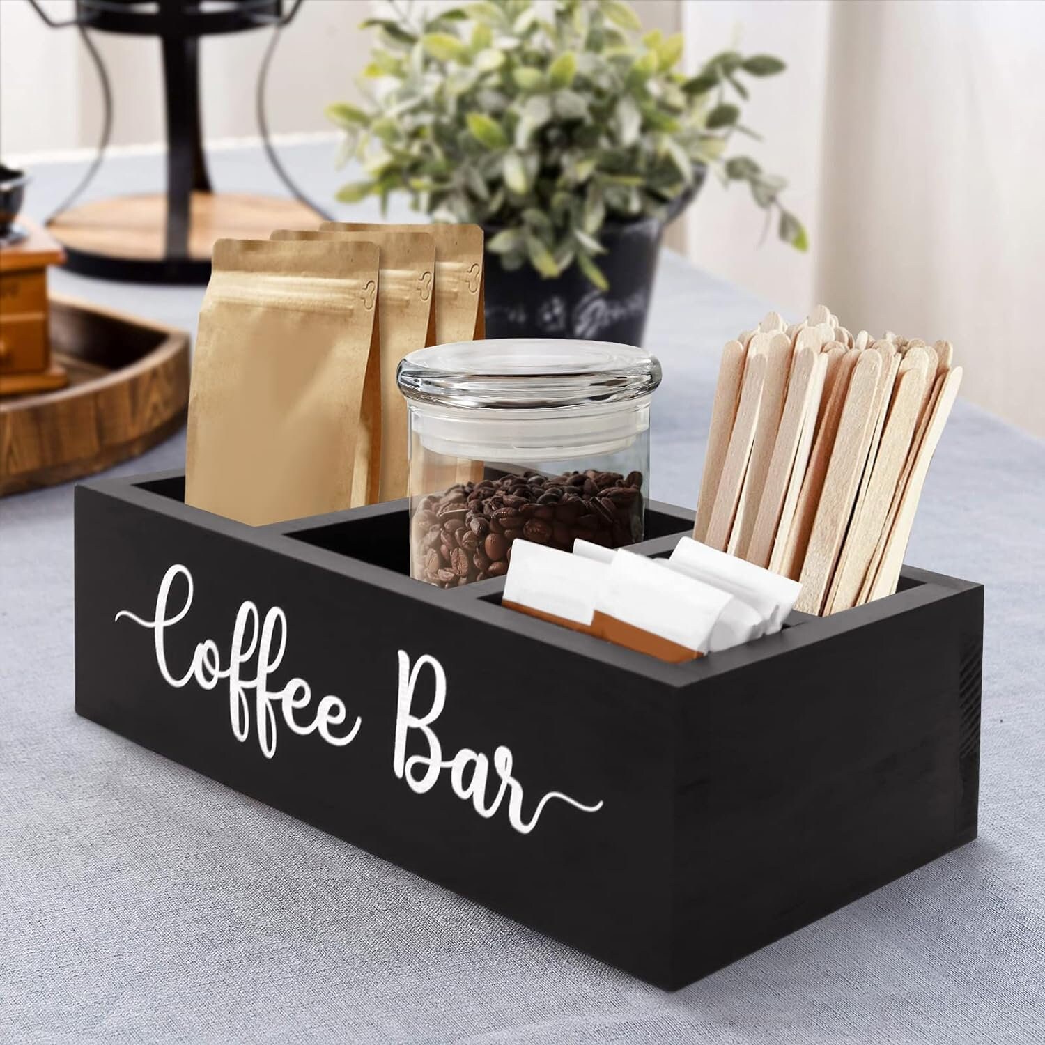 Personilzed Wooden Tea Bar Organizer. Coffee Bar Tea Box, Coffee, Syrup ...