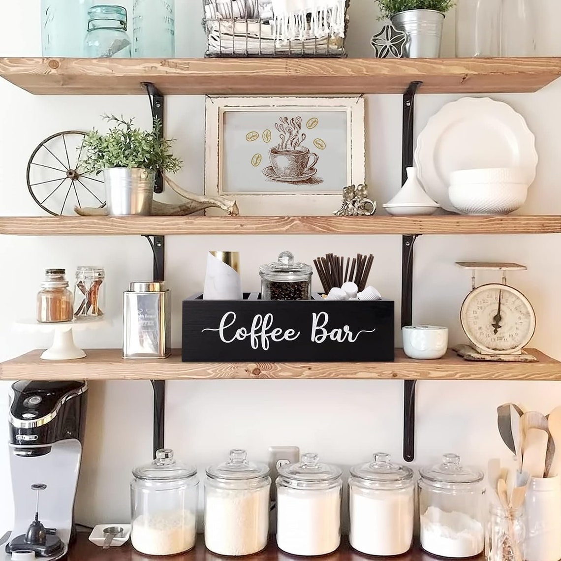 Personilzed Wooden Tea Bar Organizer. Coffee Bar Tea Box, Coffee, Syrup ...