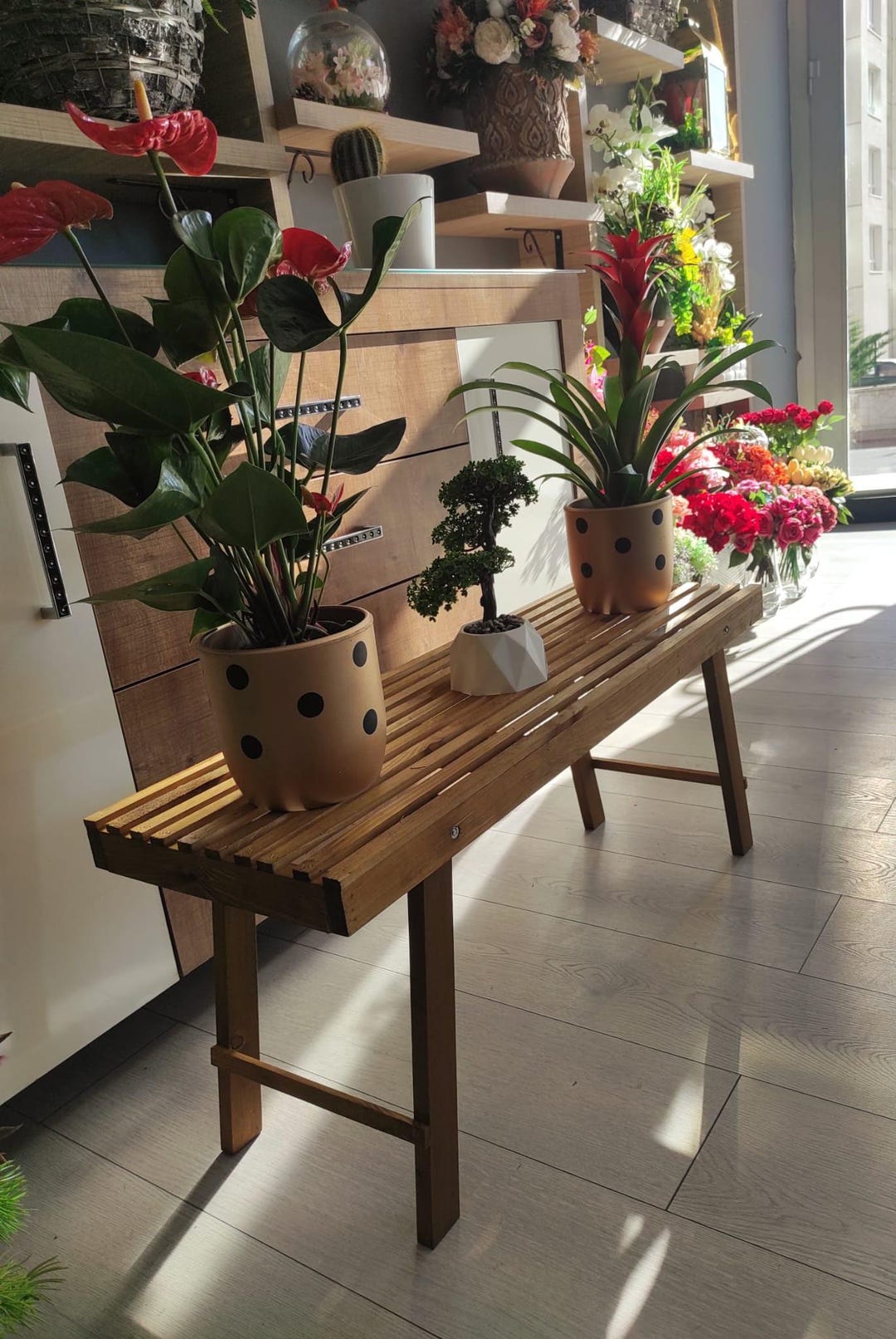 Handmade Indoor Plant Stand, Plant Pots Bench, Wooden Plant Display ...