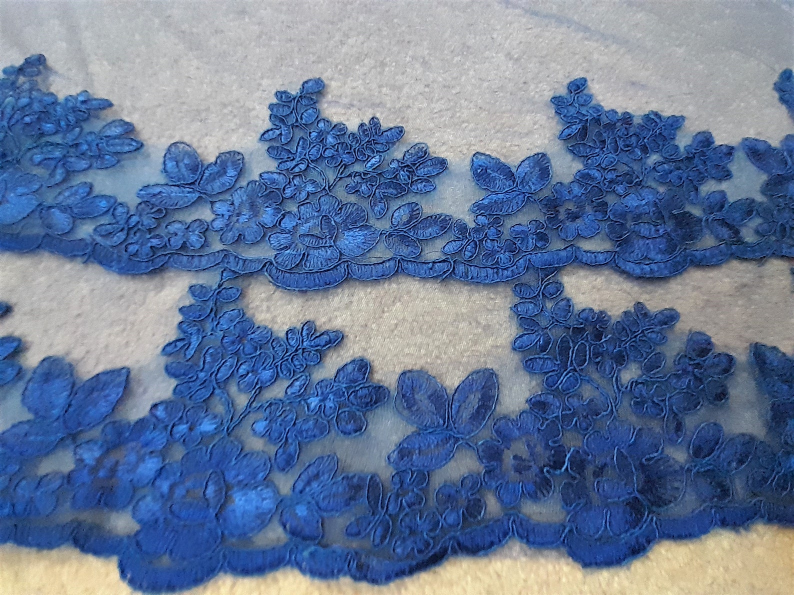 Royal Blue Veil With Lace Edge,cathedral Veil With Comb - Etsy