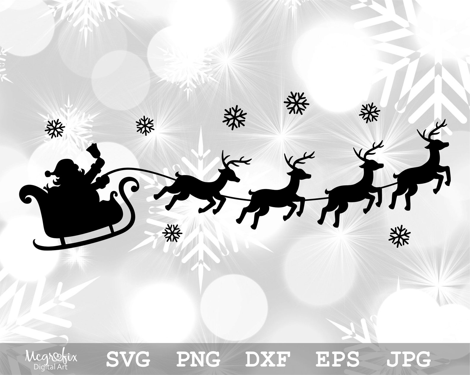 Santa Sleigh SVG Santa on Sleigh SVG Christmas Sleigh SVG Reindeer Svg ...