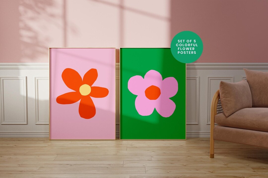 Colorful Flower Poster Set – Printable Wall Art, Bold Abstract Floral ...