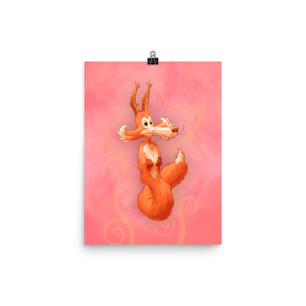 Pink Fox Poster Art Print, - Etsy