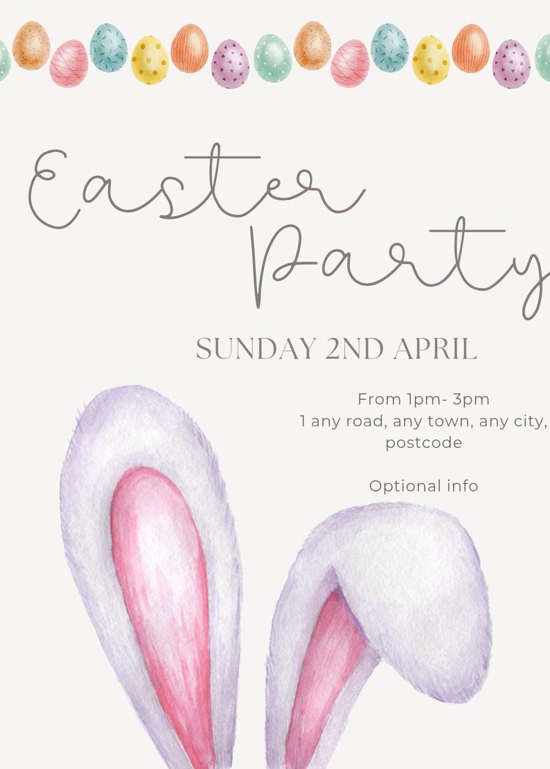 Easter Party Downloadable Digital Invitation Template Childrens Kids ...