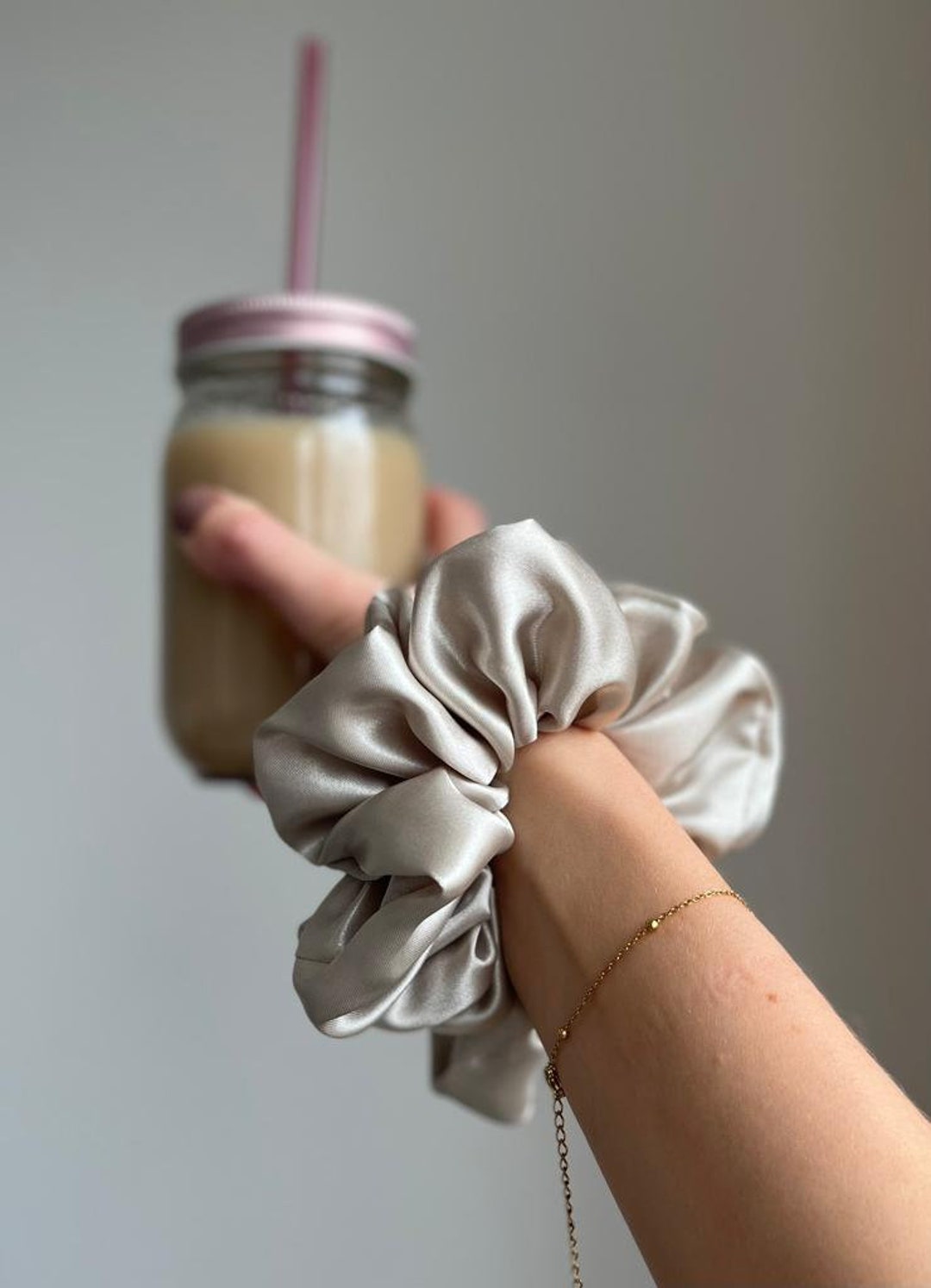 Large Lux Satin Scrunchie | Champagne Colour | Luxury Large Scrunchie ...