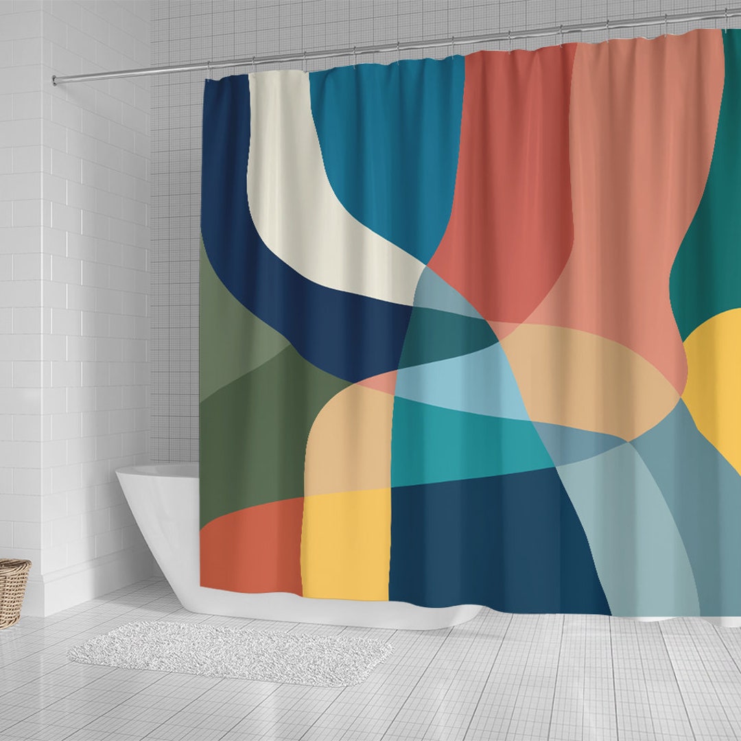 Abstract Colorful Shower Curtain, Flouncy Shower Curtain, Waterproof ...
