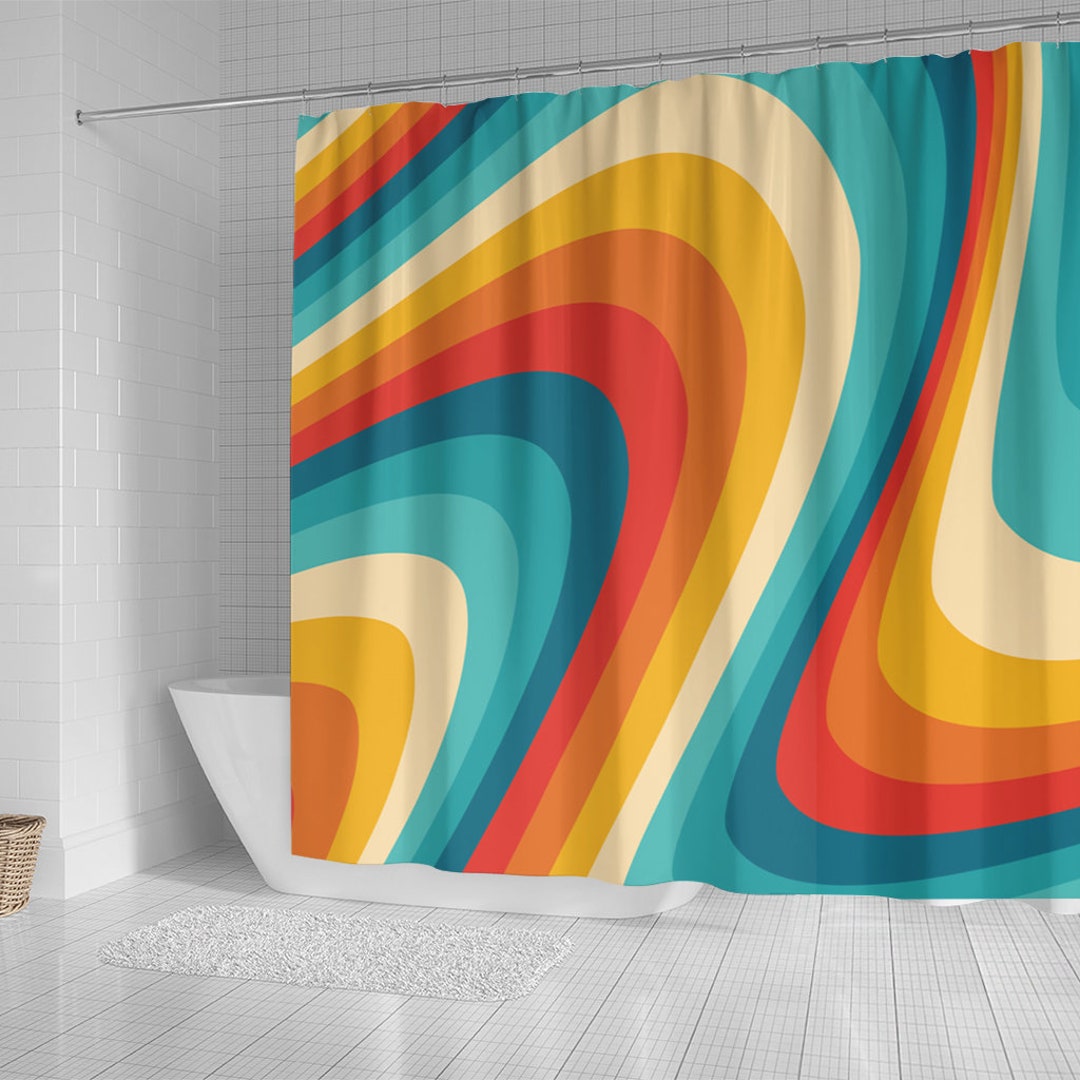 Vintage 70s Retro Wave Shower Curtain Boho Shower Curtain Shower