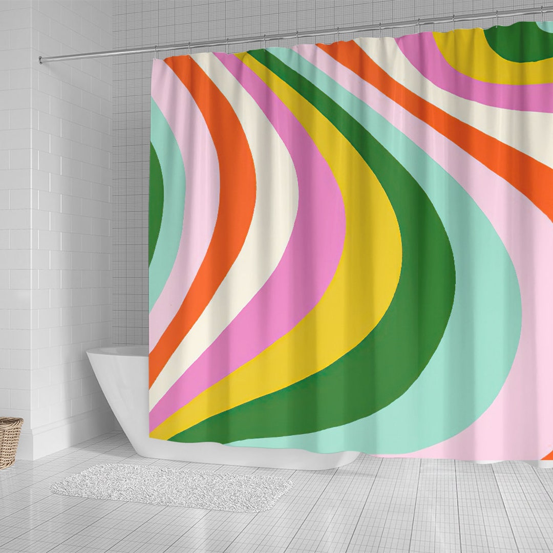 Retro Wave Shower Curtain Boho Shower Curtain Shower Stall Curtain