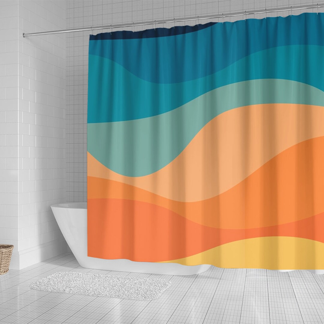 Vintage Retro Wave Shower Curtain Boho Shower Curtain Shower Stall