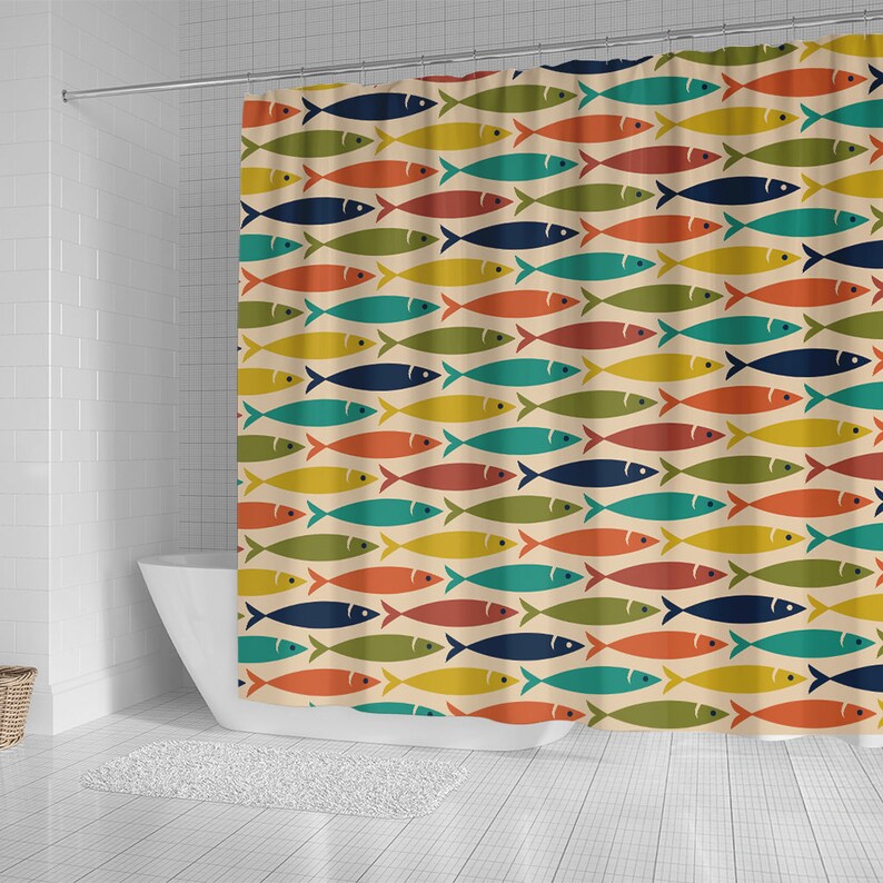 Vintage Fish Shower Curtain: Boho Ocean Bathroom Decor, Waterproof ...