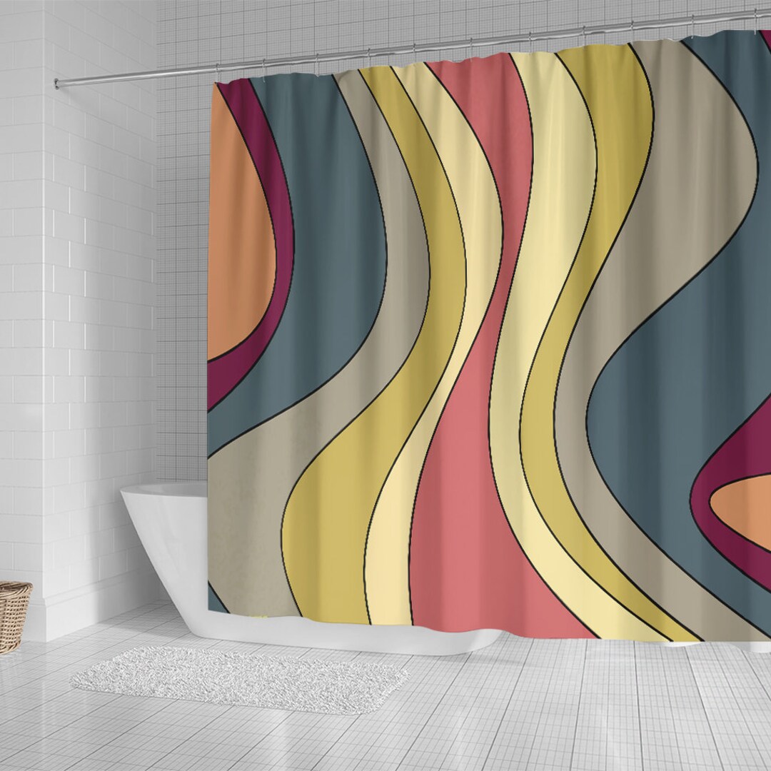 Retro Wave Vintage Shower Curtain, Boho Shower Curtain, Shower Stall ...