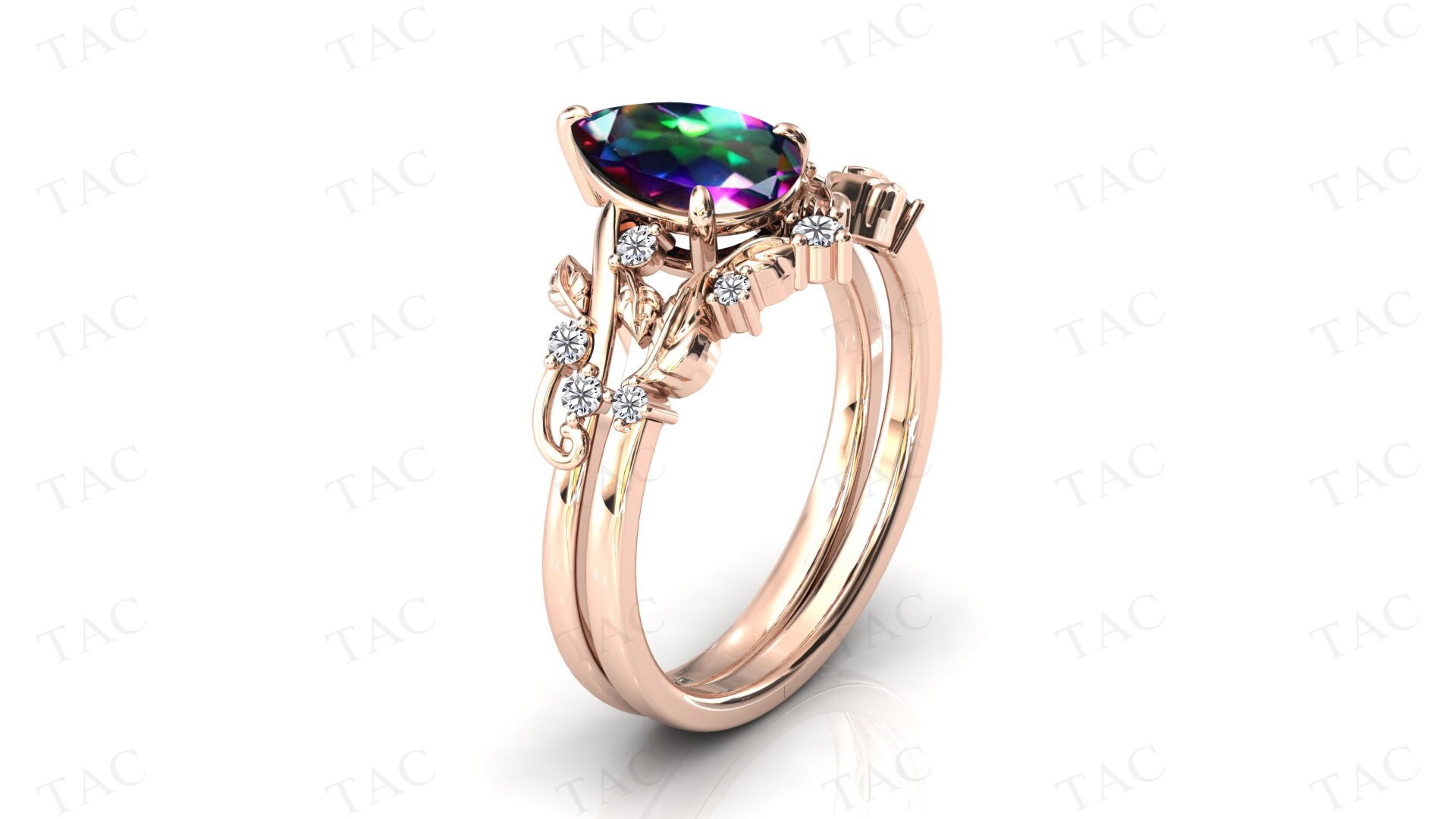 Bio Color Mystic Topaz Engagement Ring Set Pear Cut Mystic Topaz ...